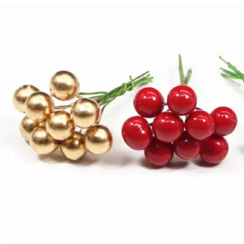 Jual 100pcs Biji Cherry Merah Gold Silver Artificial Ornamen Hiasan ...