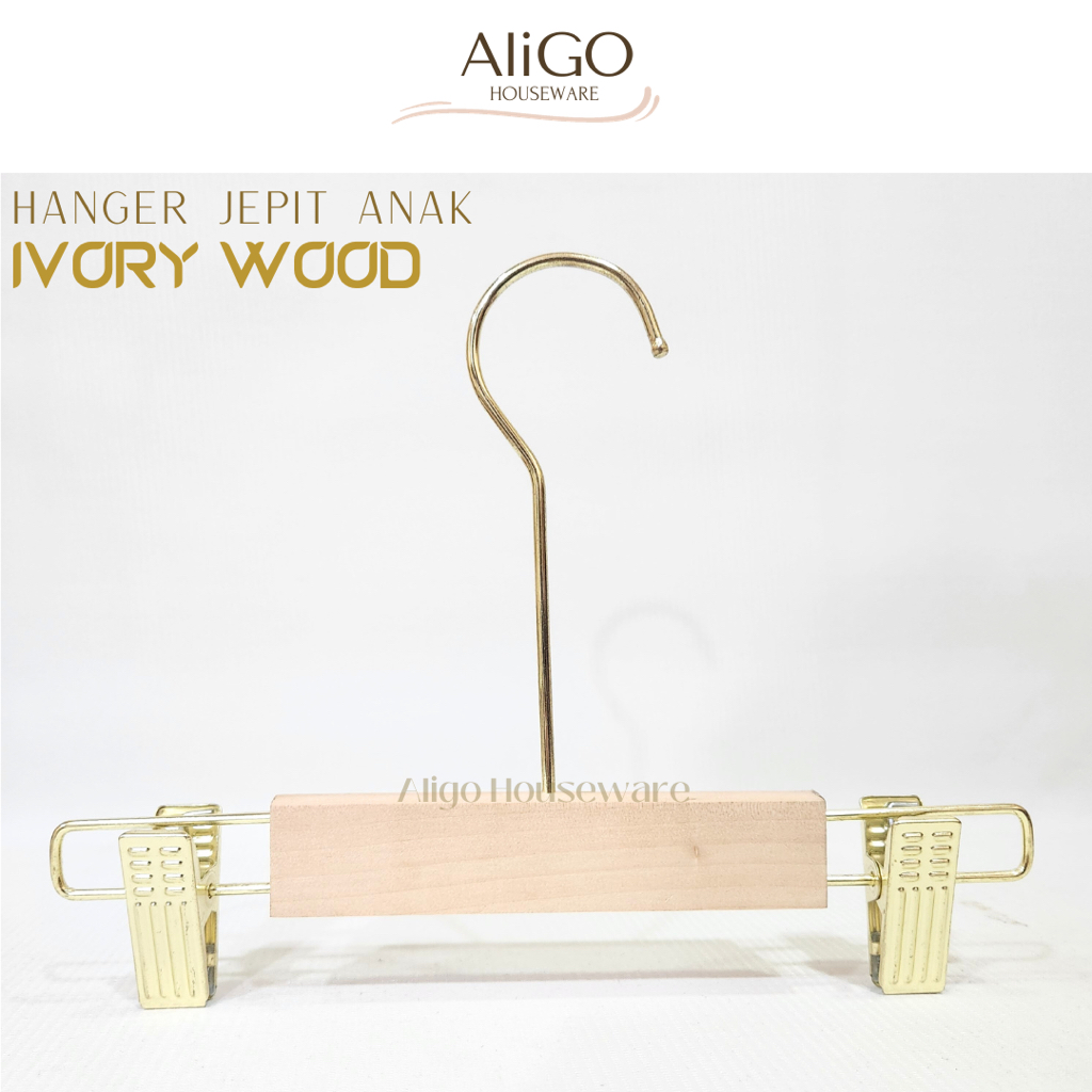 Jual ALIGO HANGER JEPIT KAYU ANAK MC PREMIUM HOOK BULAT GOLD JEPIT MTF ...