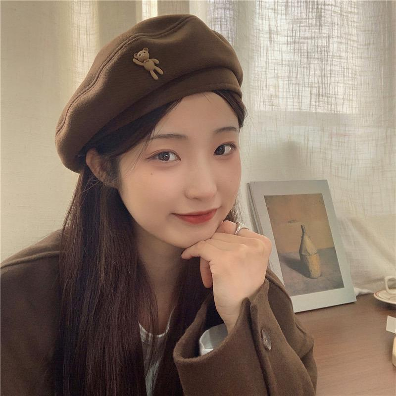 Jual MINISHOP Topi Baret Korea Seniman Painter Motif Teddy Bear Simple ...