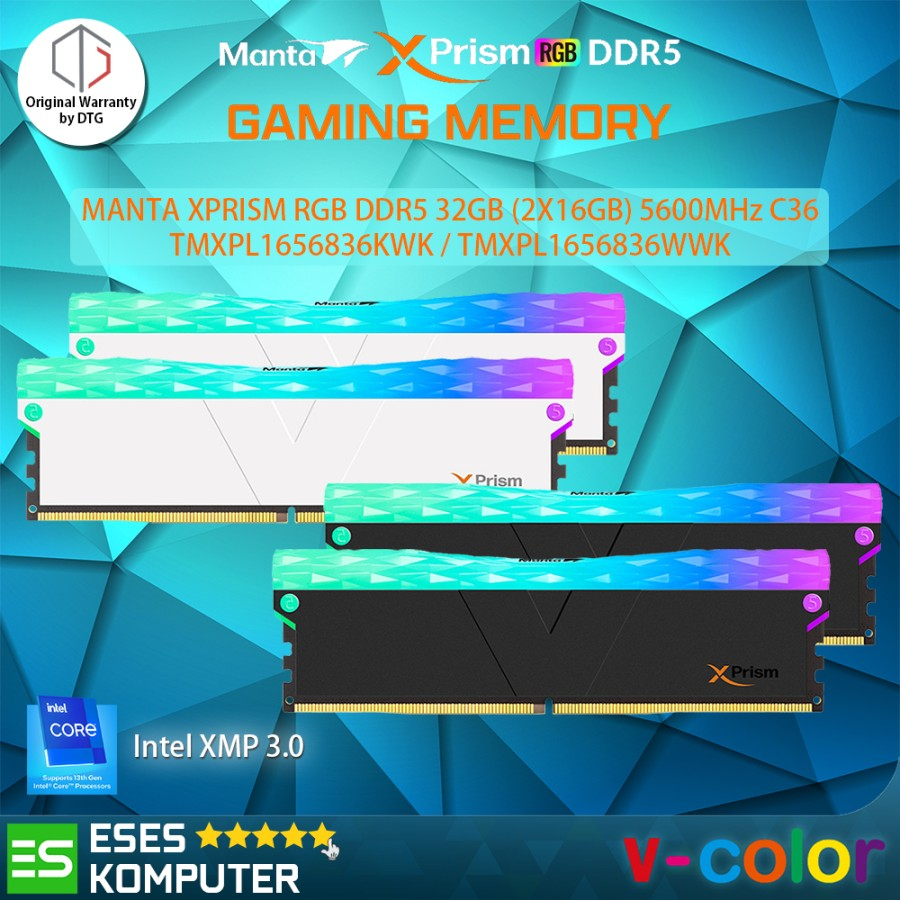 Jual RAM v-color DDR5 MANTA XPRISM RGB 32GB (2x16GB) 5600MHz C36 ...