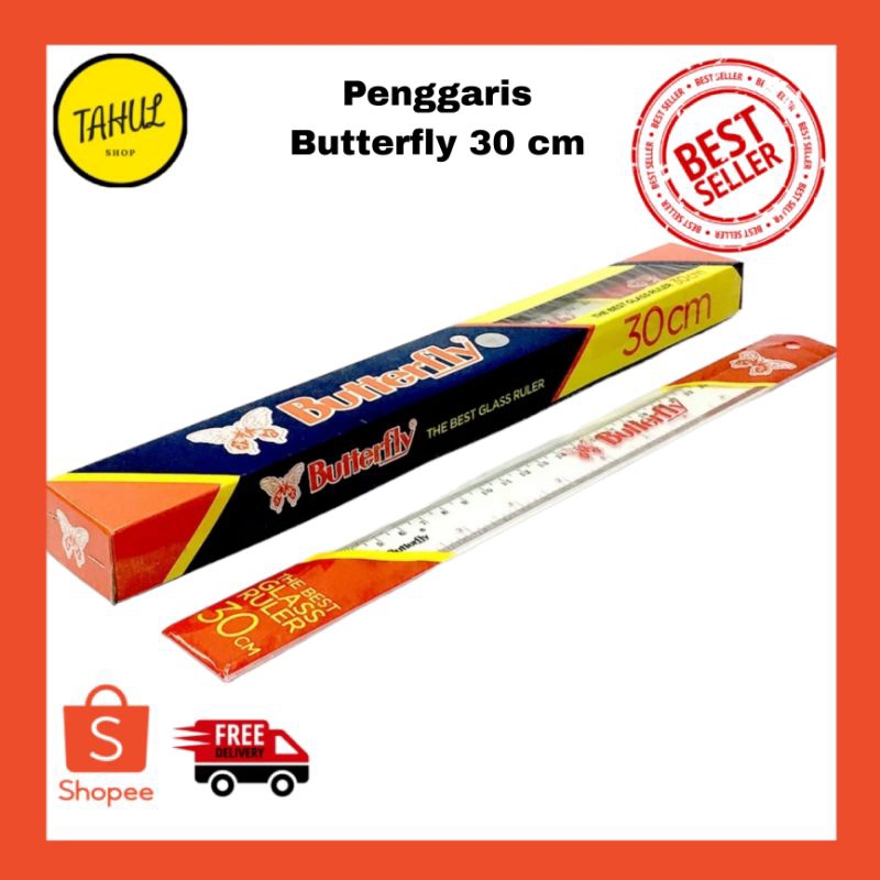Jual 1 Pcs !!! Penggaris Plastik Glass Ruler 30 cm - Butterfly ...