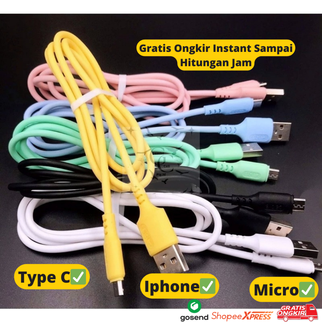 Jual KABEL DATA MACARON WARNA D6 MICRO TYPE C DAN IPHONE ATAU LIGHTNING ...