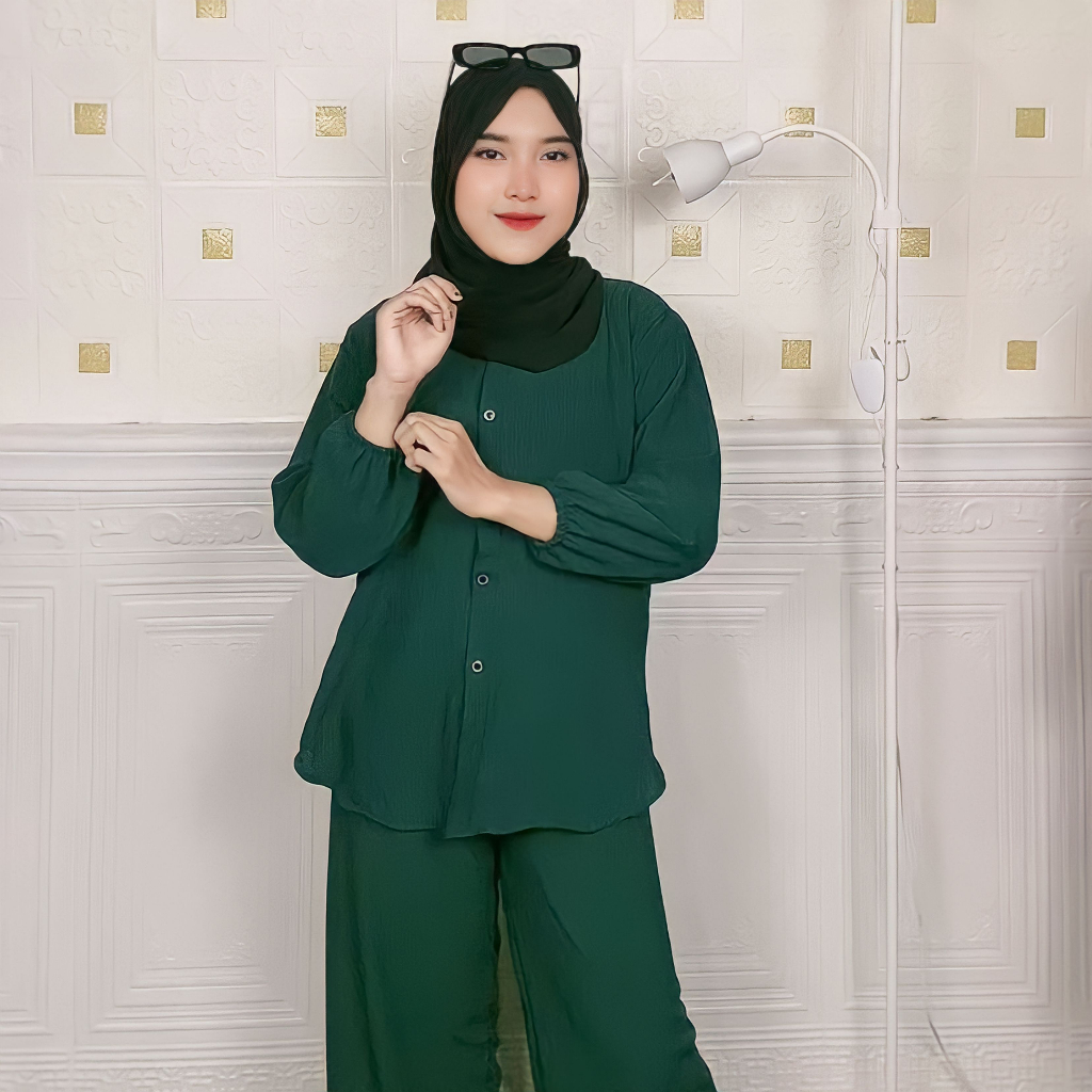 Jual Setelan One Set Inara Setelan Crinkle Airflow Lengan panjang Baju ...