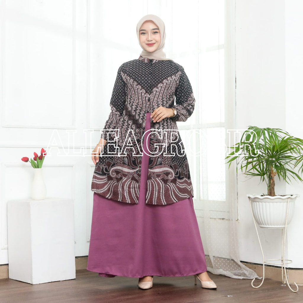 Jual Gamis batik motif lilac terbaru alleagrosir, dress muslim, gamis ...