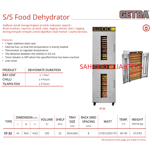 Jual GETRA Food Dehydrator ST-32 Alat Pengering Makanan | Shopee Indonesia