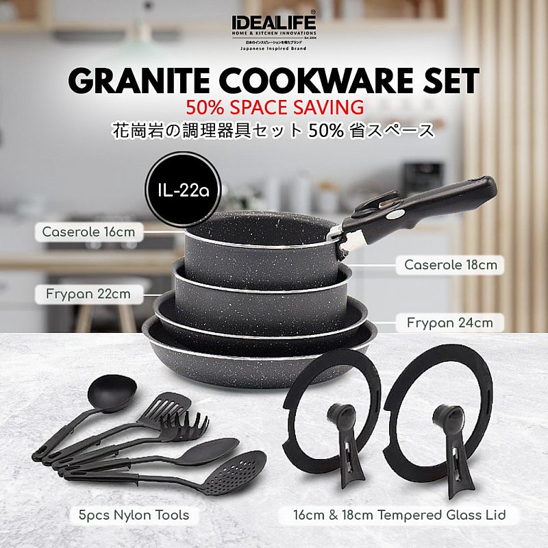 Jual IDEALIFE - Granite Cookware Set - Panci Masak Marble Set - IL-22a ...