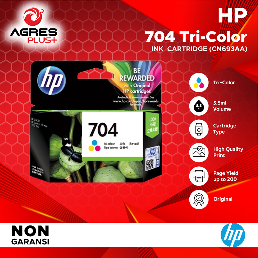 Jual HP 704 Tri Color Tinta Printer Warna Original Ink Advantage (CN693AA) AGP | Shopee Indonesia