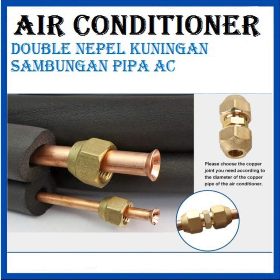 Jual Double Nepel Nipple Set 1/4" 3/8" Sambungan Pipa AC Tembaga Kuningan | Shopee Indonesia