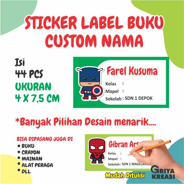 Jual 44 Pcs Stiker Label Buku Pelajaran Sekolah Buku Tulis Sticker ...