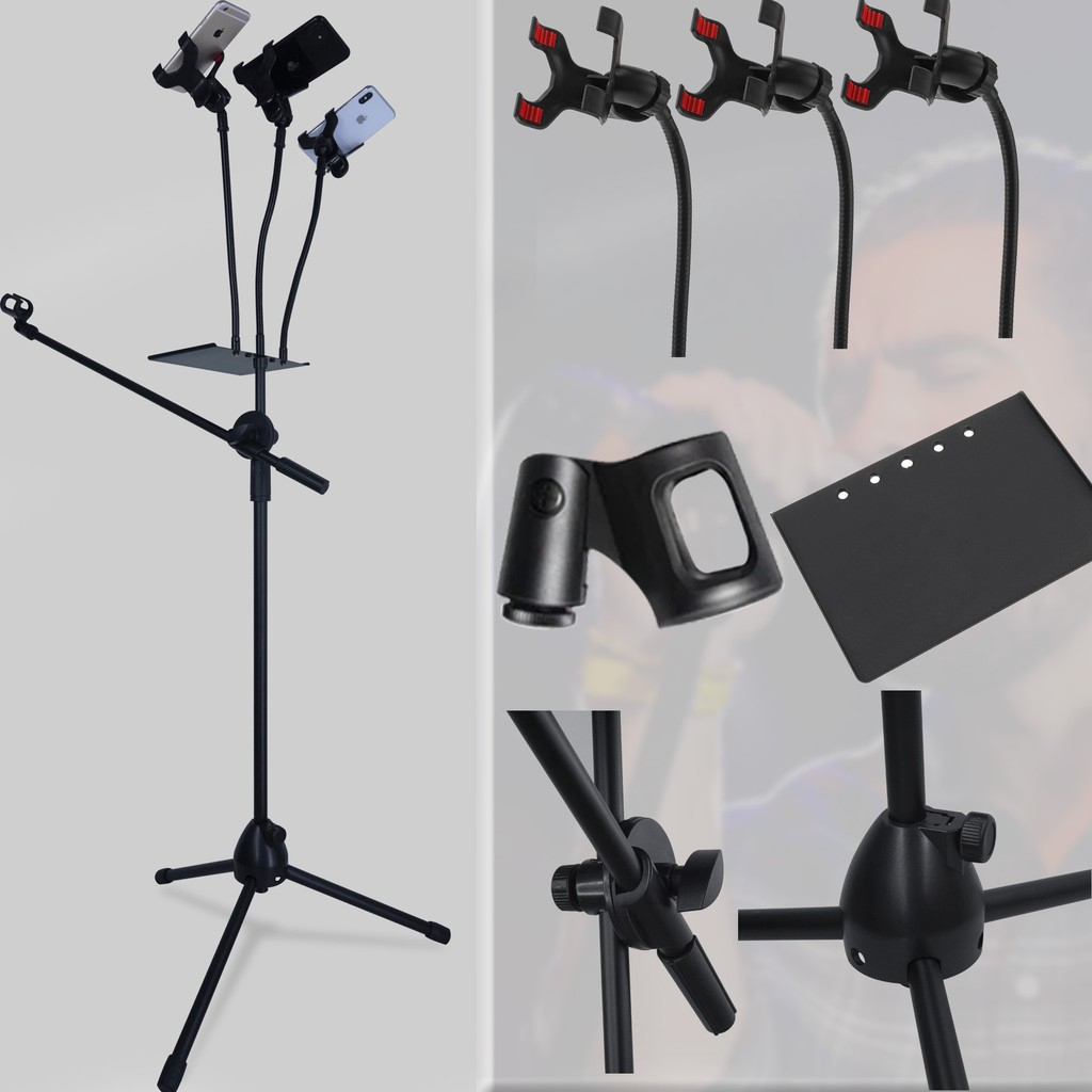 Jual Paket Komplit Stand Mic Lantai Berdiri Led Dengan Holder HP Tripod ...