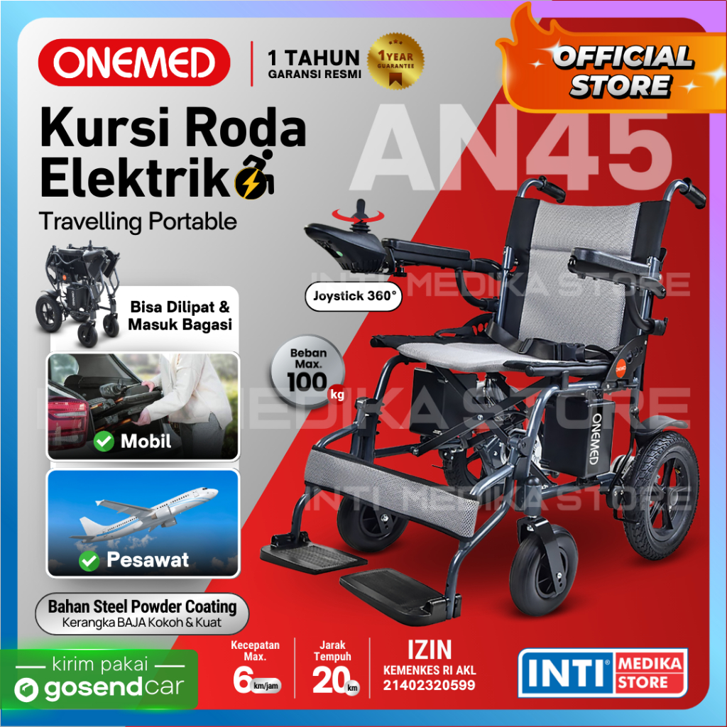 Jual ONEMED - Kursi Roda Elektrik Travelling Portable Lipat AN45 ...
