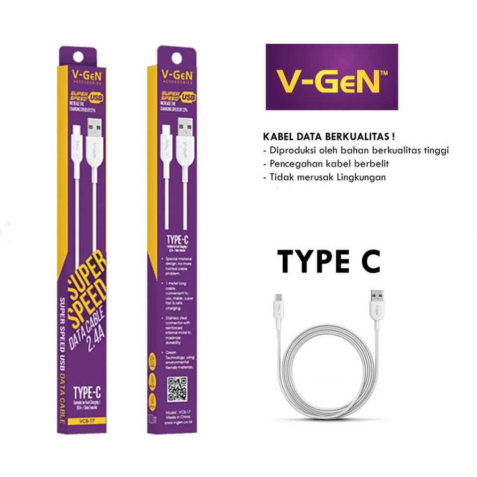 Jual Kabel Data V-GEN Micro (VCB-15) Type-C (VCB-17) 2.4A 1M | Shopee ...