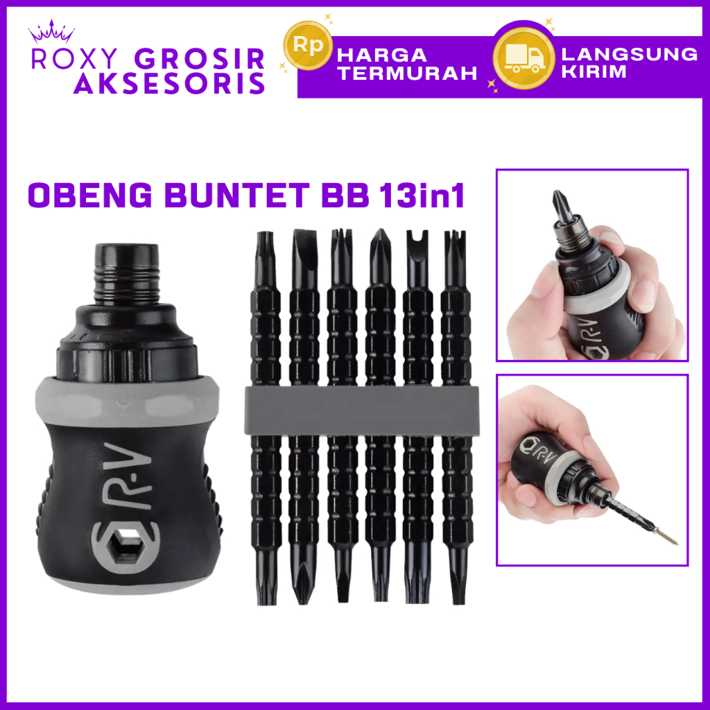 Jual Obeng CRV Set 13in1 Obeng Cebol BB buntek karet Dua Arah bolak ...