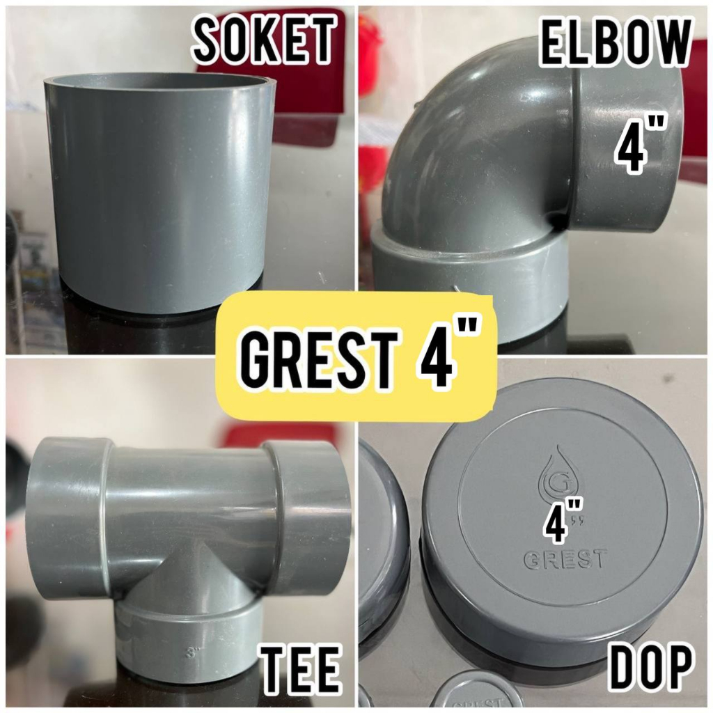 Jual GREST Elbow Tee Dop Soket PVC 4 inch | Shopee Indonesia