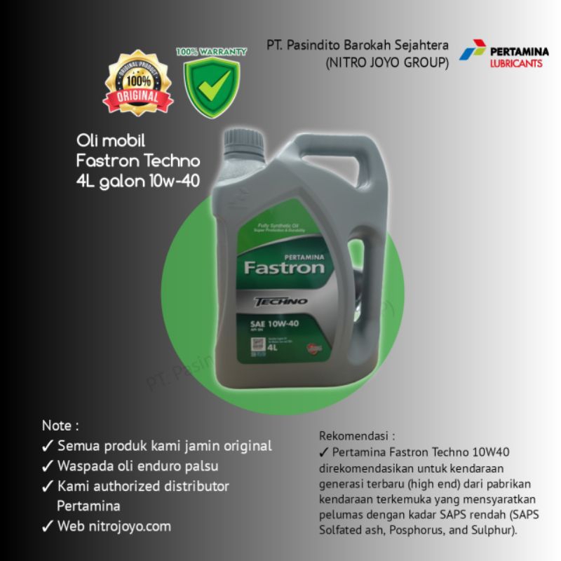 Jual OLI MOBIL 10W-40 4L FASTRON TECHNO ORIGINAL BERGARANSI | Shopee ...