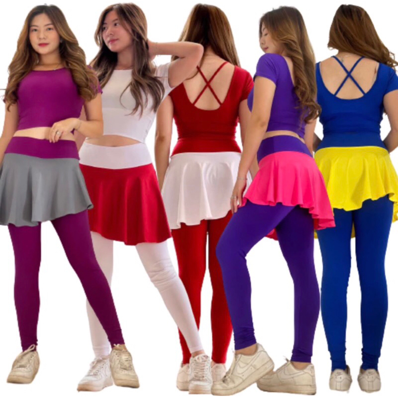 Jual Setelan crop lengan x /Legging rok miring merah putih - senam ...