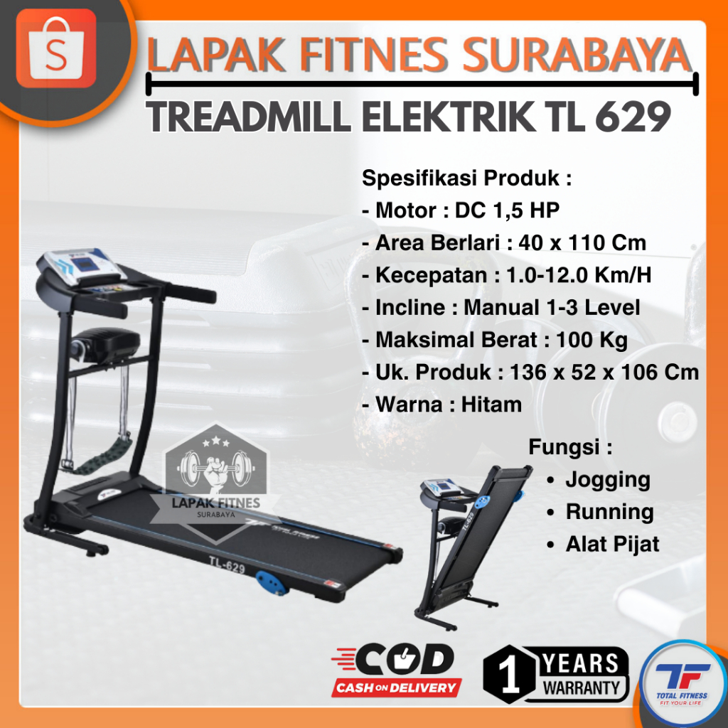Jual Alat Olahraga Fitness Treadmill Elektrik TL-629 Manual Incline ...