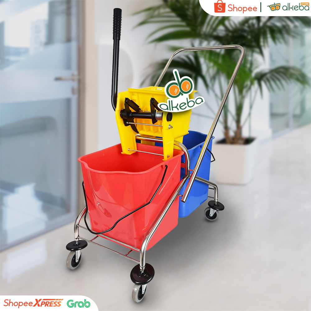 Jual DOUBLE BUCKET MOP TROLLEY-SIDE PRESS / DOUBLE BUCKET STAINLESS ...