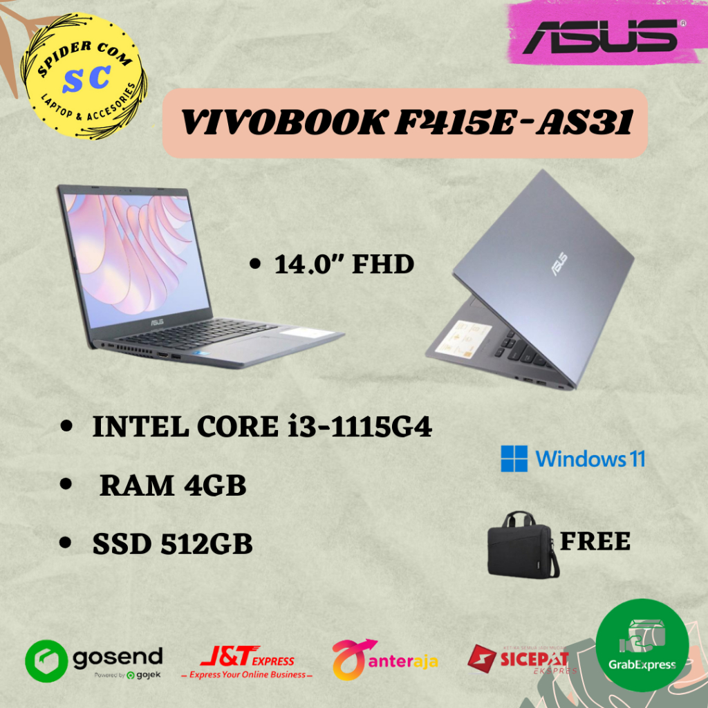 Jual ASUS VIVOBOOK F415E-AS31|i3-1115G4/4GB/SSD 512GB/14.0" FHD/WIN11 ...