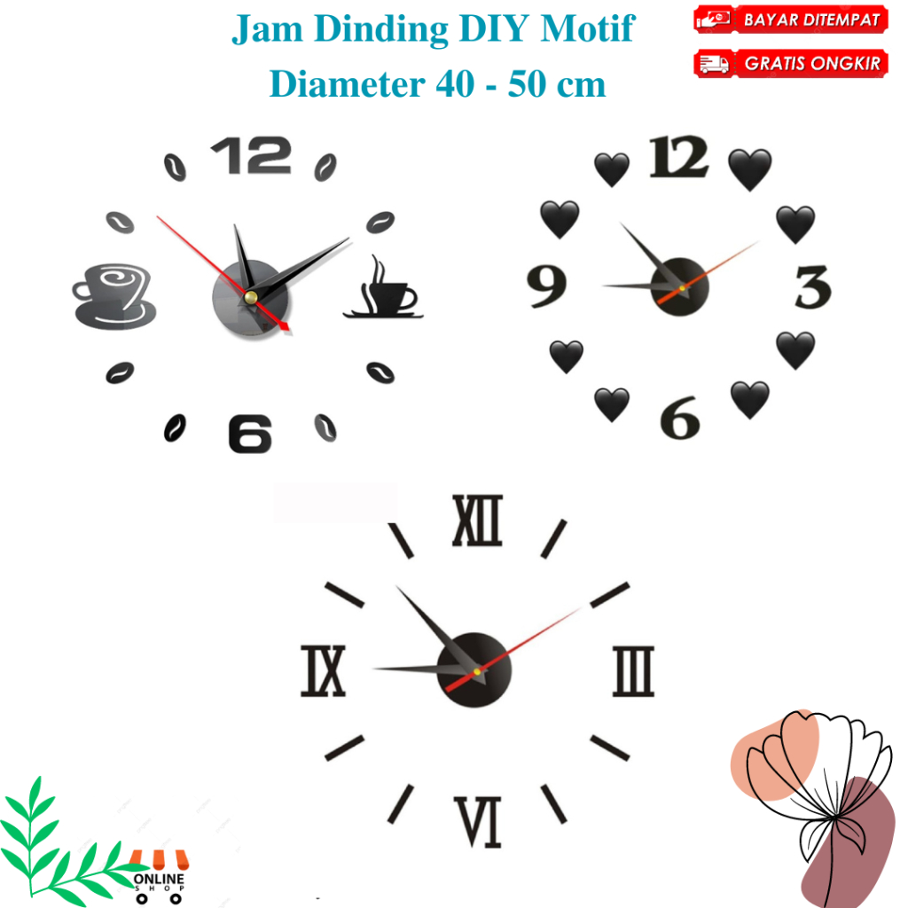 Jual Jam Dinding Tempel Diy Mini Analog 3D Modern Clock Diameter 35 CM ...
