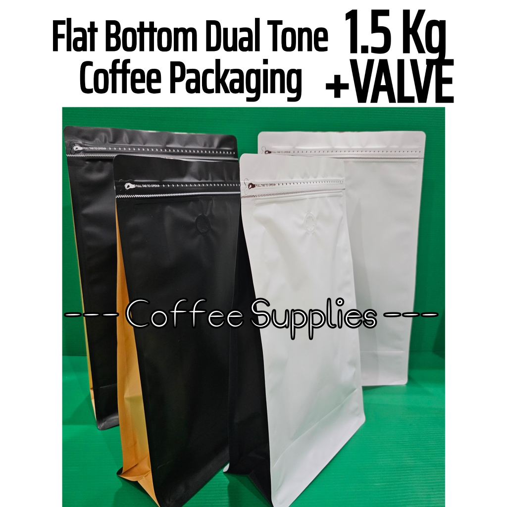 Jual Flat Bottom Dual Tone 1.5Kg 1500g VALVE kemasan kopi besar zip coffee packaging jumbo ...