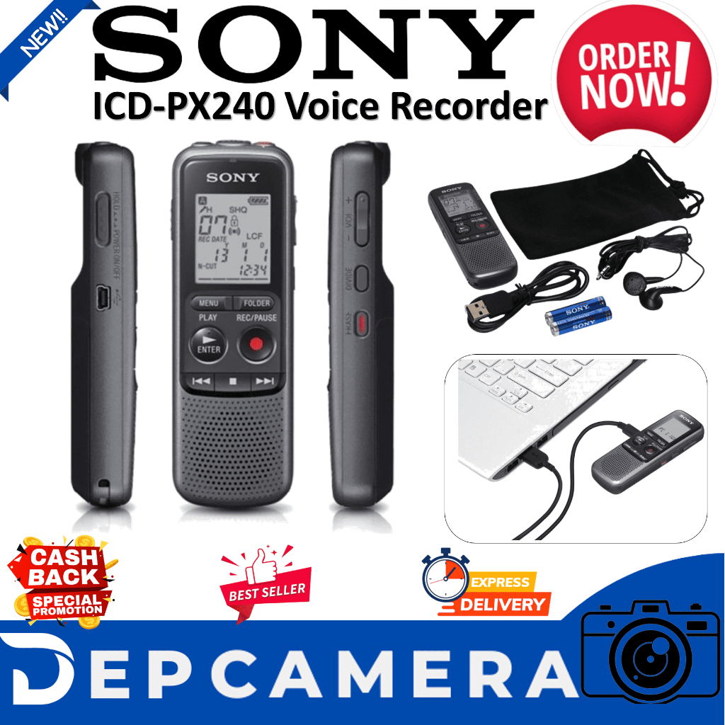 Jual Sony ICD PX240 Voice Recorder 4GB With Earphone | Shopee Indonesia