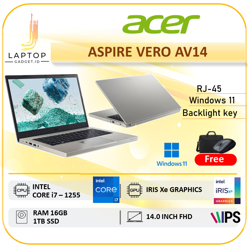 Jual Acer Aspire Vero AV14 I7 1255 16GB 1TB SSD 14.0Full HD Ips Windows ...