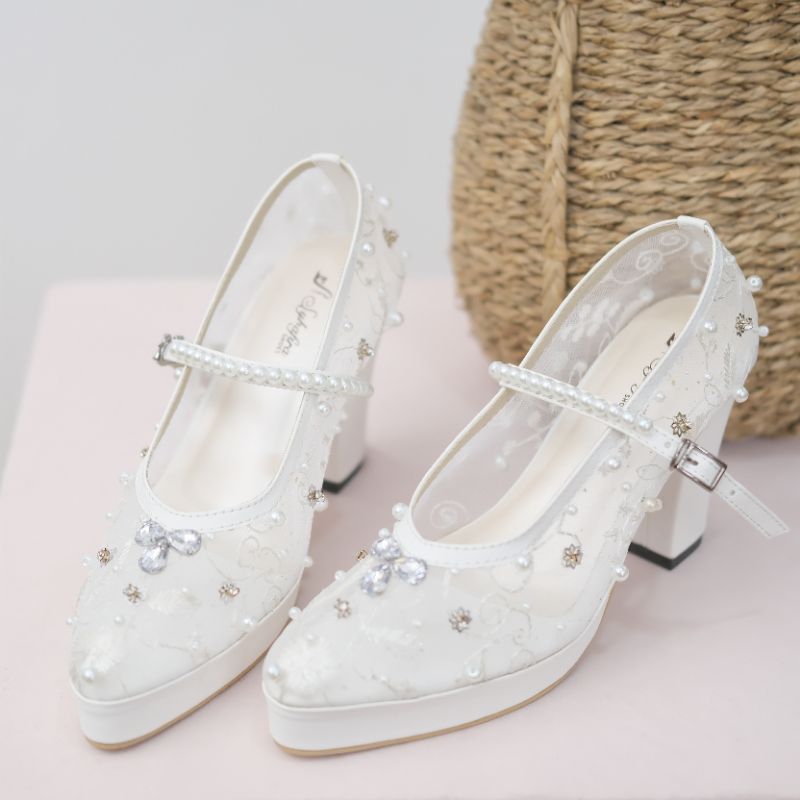 Jual Syhafira Sepatu Wedding Sepatu Nikah Casandra Heels 9 cm Putih ...