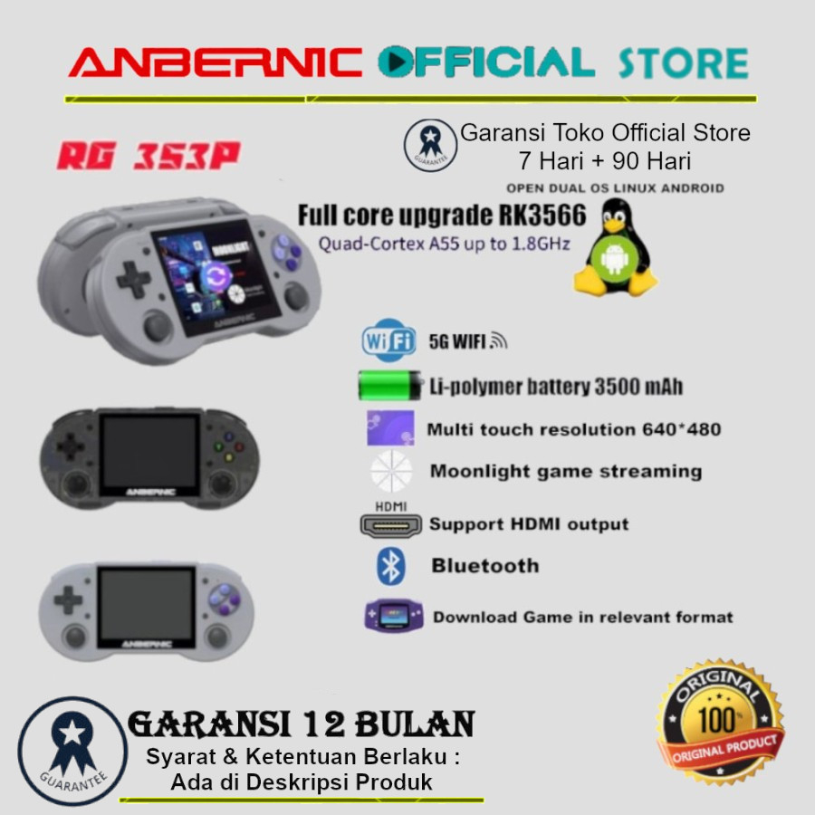 Jual ANBERNIC RG353P Handheld Game Console Retro Dual OS Android Linux ...