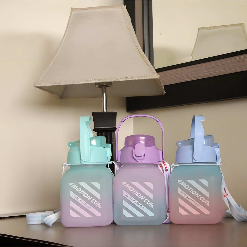 Jual (YS) Botol Kotak Gradasi Viral 1000ML free stiker random dan tali ...