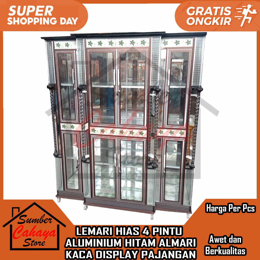 Jual [Kargo] LEMARI HIAS 4 PINTU ALUMINIUM HITAM KACA ALMARI DISPLAY ...