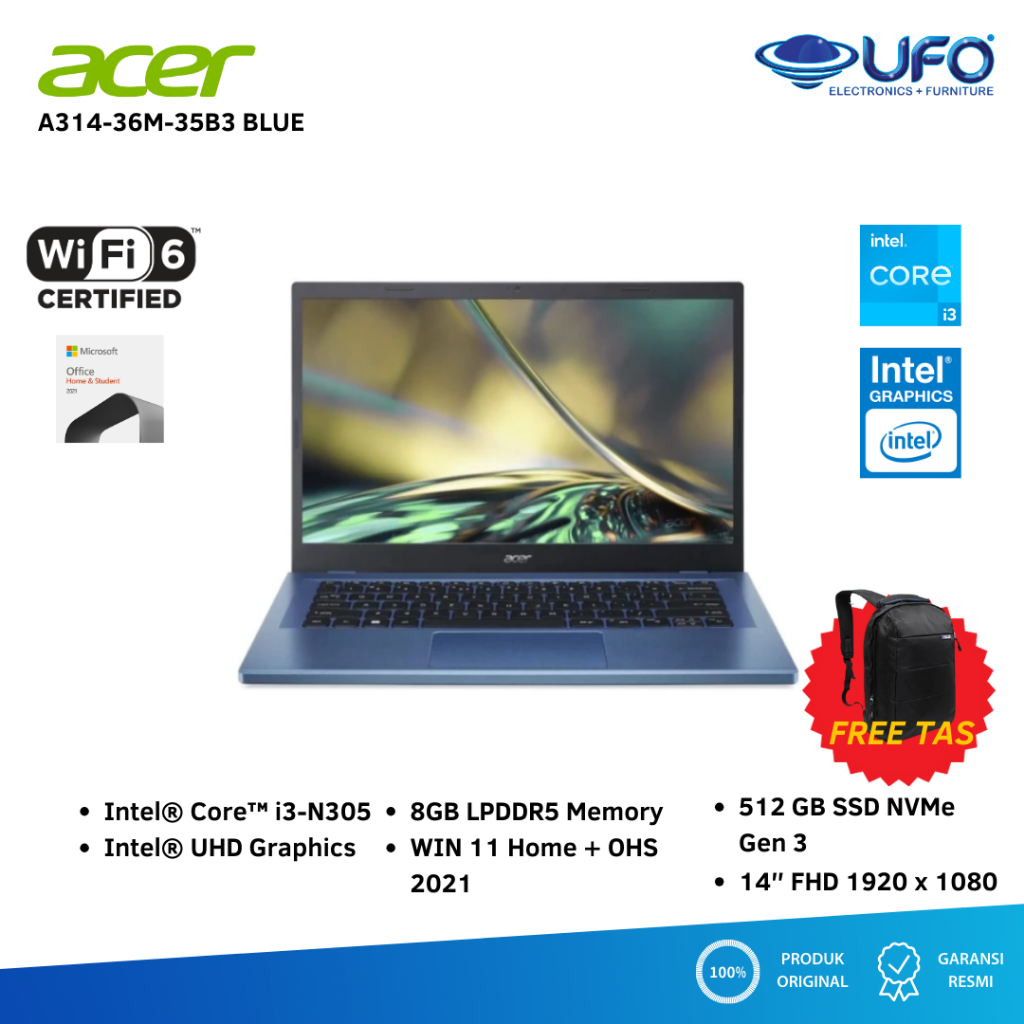 Jual ACER LAPTOP A314-36M-35B3 BLUE | Shopee Indonesia