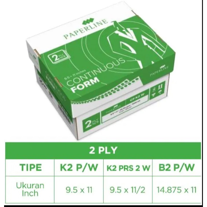 Jual Kertas Continuous form 2ply Merk Paperline Bagi 2 / PRS (K 2 W PRS ...