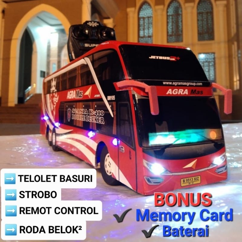 Jual Miniatur bus telolet basuri remot strobo bis mainan agra mas ...