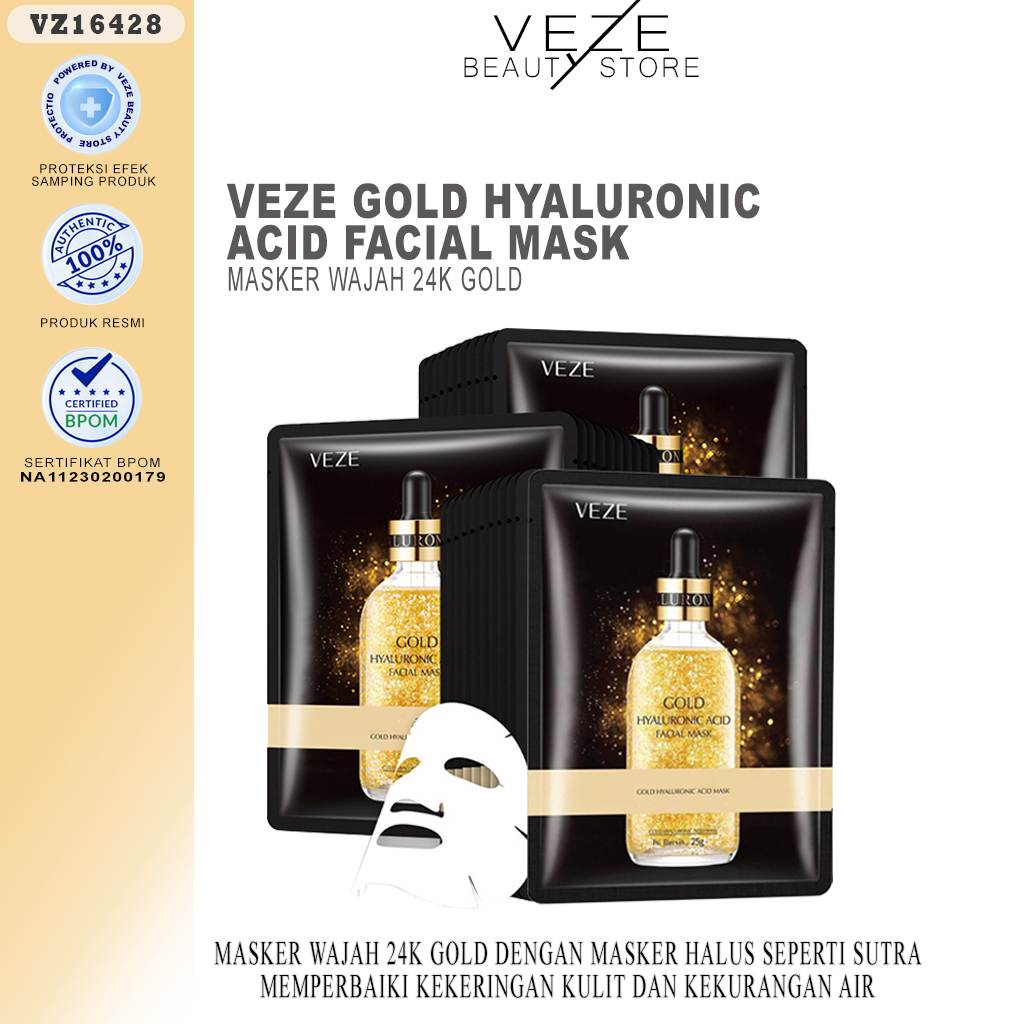 Jual BPOM VEZE MASKER EMAS MURNI 24K - PURE GOLD HYALURONIC MASK 24K ...