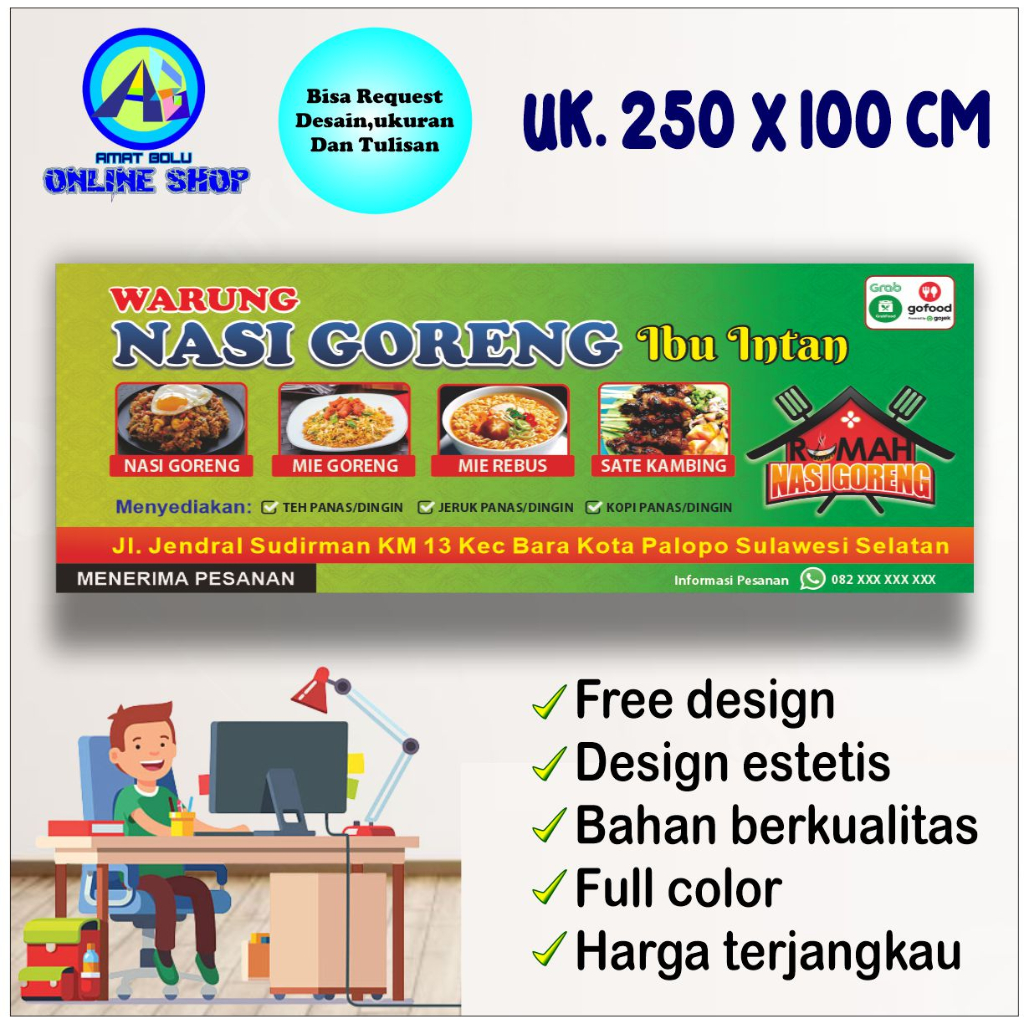 Jual SPANDUK WARUNG NASI GORENG IBU INTAN UKURAN 250X100 CM BISA ...