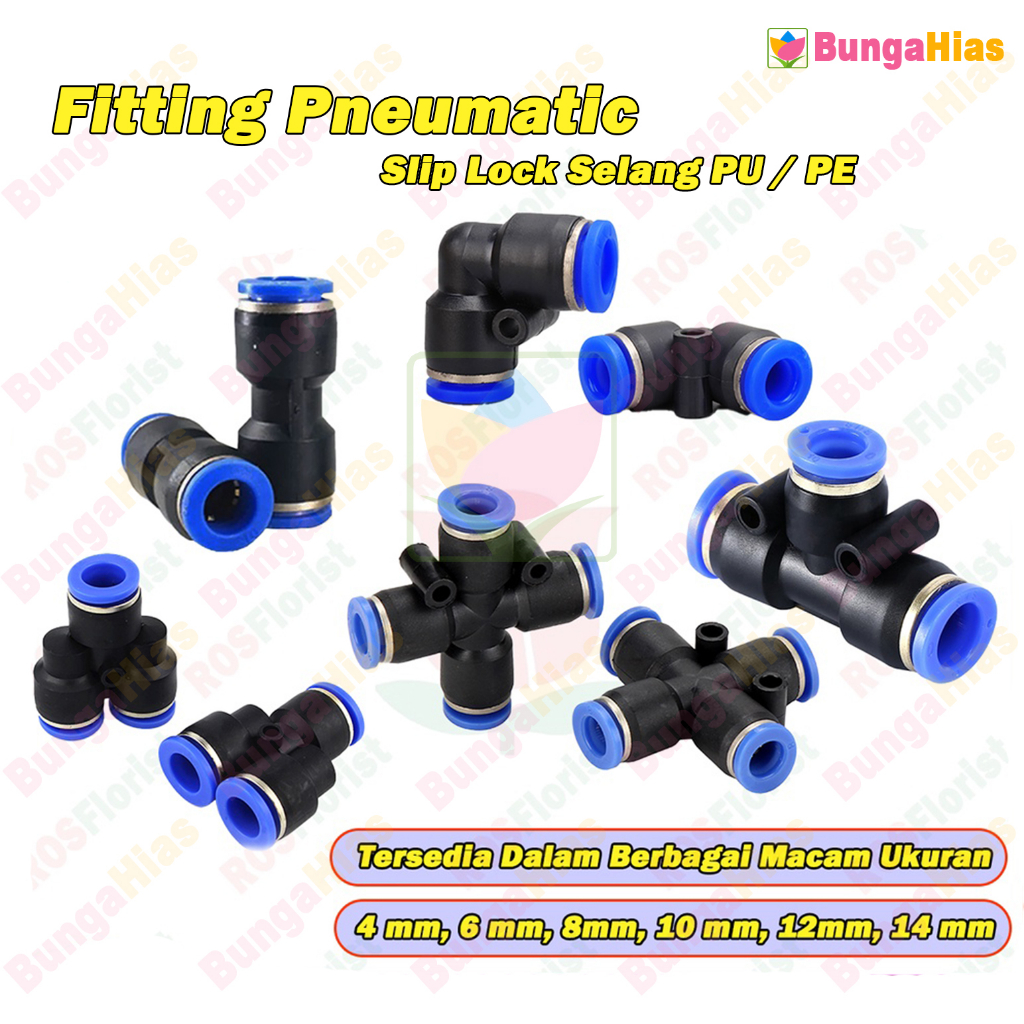 Jual Fitting Pneumatic Slip Lock Joiner Tee Elbow Cross 3 Way Selang PU PE Kompresor Angin 4 6 8 ...
