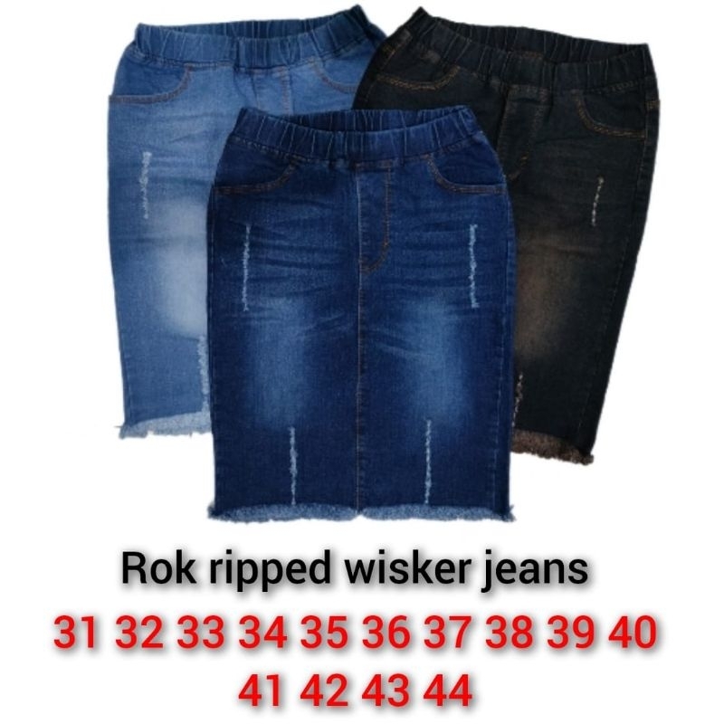 Jual COD 31-44 || Rok jeans ripped wanita / rok wanita 7/8 jumbo bahan ...