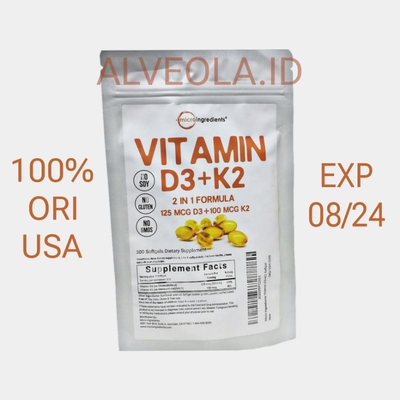 Jual Micro Ingredients Vitamin D3 K2 125 mcg 5000 iu D3 + 100 mcg K2 300 softgels | Shopee Indonesia