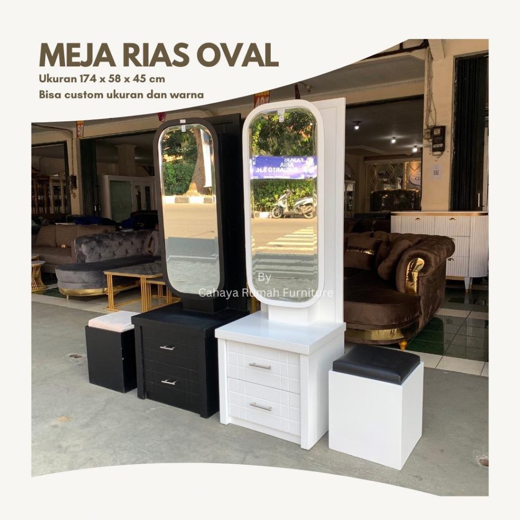 Jual Meja Rias Oval / Kaca aesthetic / Bisa Custom Warna/ Custom Ukuran ...