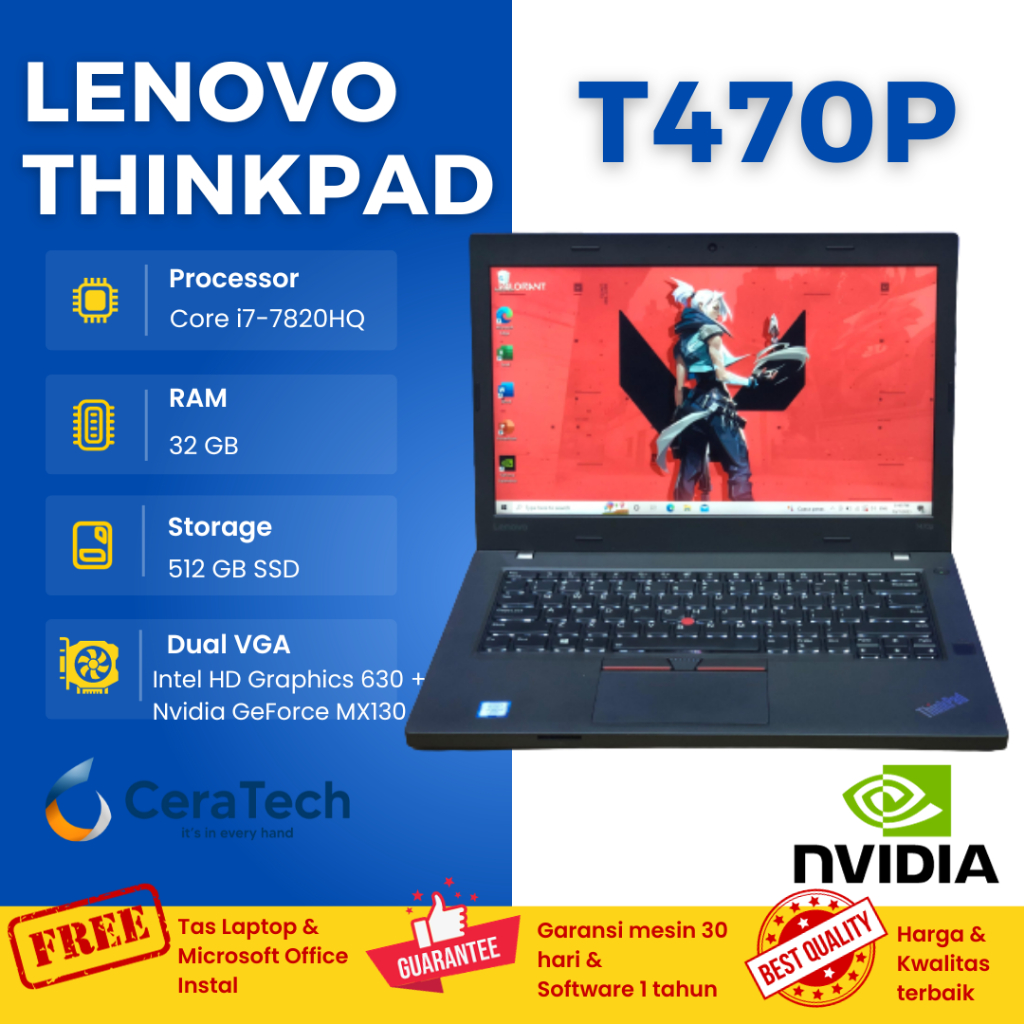 Jual LAPTOP LENOVO THINKPAD T470p Core i7 RAM 32 GB SSD 512 GB DUAL VGA ...