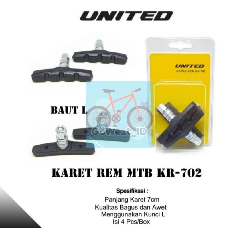 Jual Karet Rem Kampas Rem Sepeda Rem V Brake Kunci L United KR-702 ...