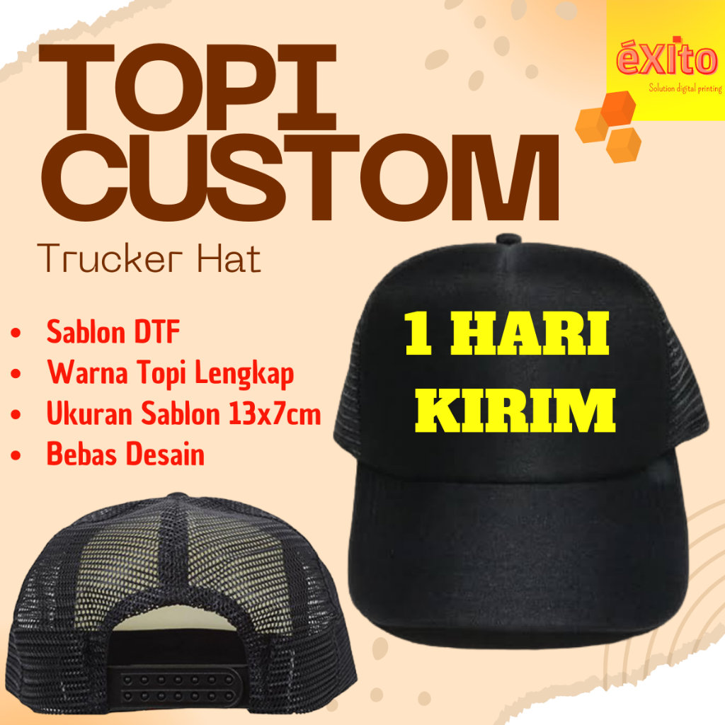 Jual Topi Trucker Jaring Custom Sablon Gambar, Logo, Tulisan, Full ...