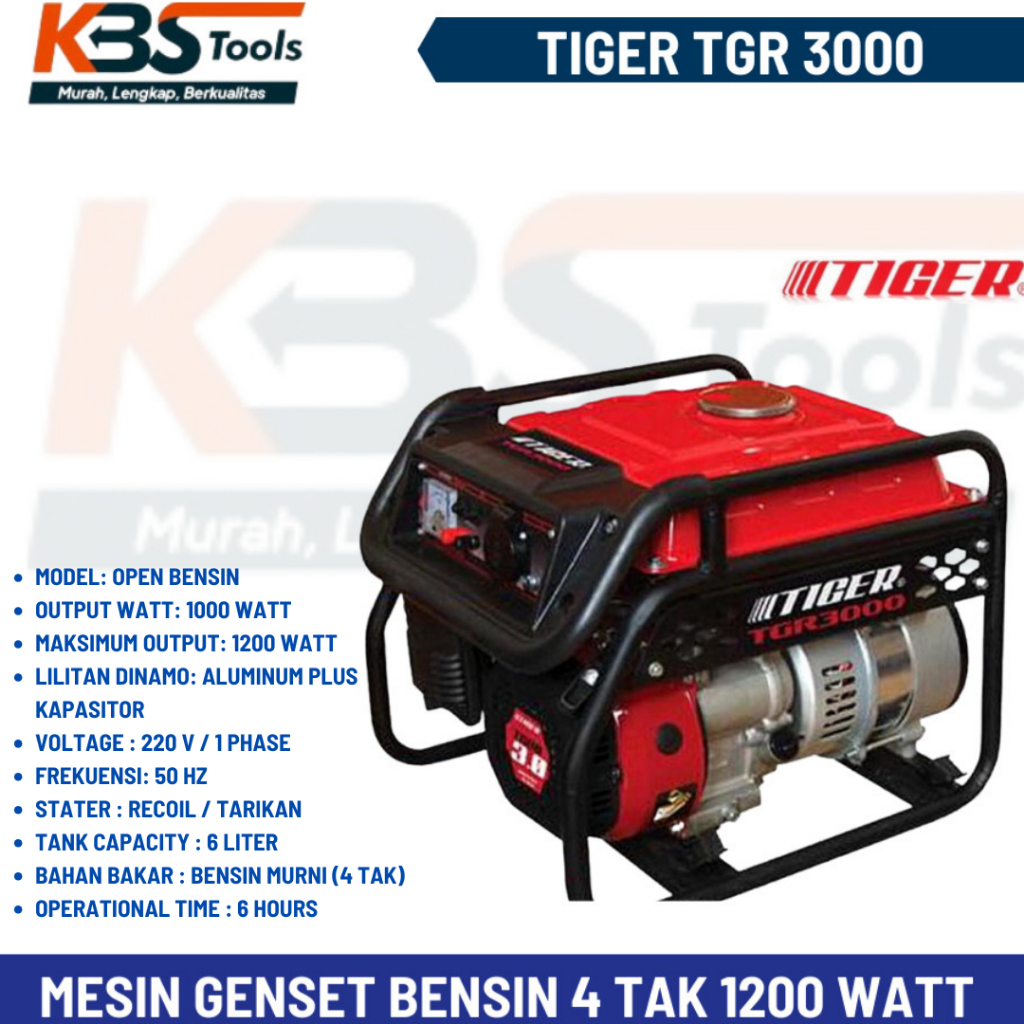 Jual Mesin Genset Bensin 4 Tak TGR 3000 TIGER - Generator Gasoline 1200 W | Shopee Indonesia