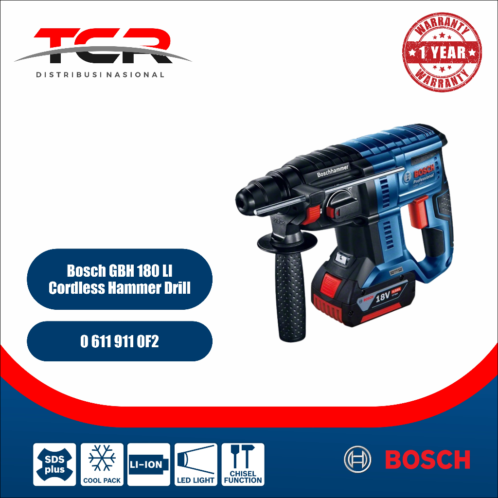 Jual Bosch GBH 180-LI Gen 2 Rotary Hammer Brushless 06119110F2 / Mesin ...