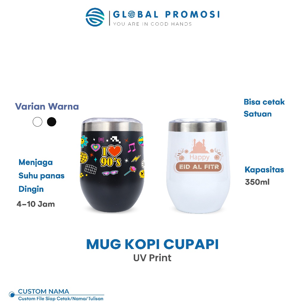 Jual Coffee Stainless Mug Egg Shaped Cupapi Custom Gelas Kopi Print UV ...