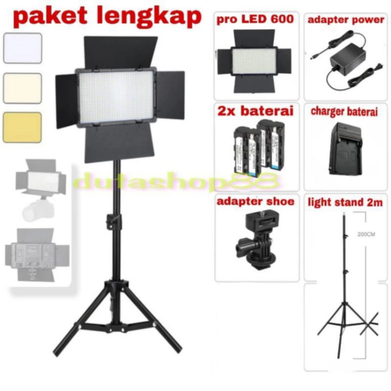 Jual lampu LED video lighting PRO LED 600+ paket lengkap | Shopee Indonesia
