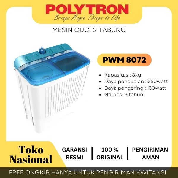 Jual [Cianjur] Mesin Cuci 2 Tabung Polytron Primadona Samba Series PWM ...