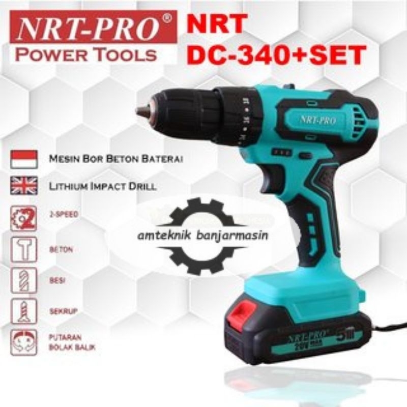 Jual NRT-PRO Bor cordless 20v 10mm beton 340 set / Bor cordless 10mm ...