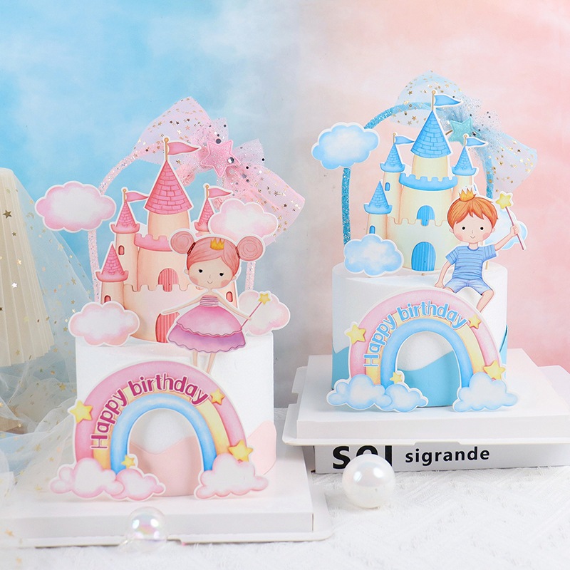 Jual Topper Cake Pelangi Awan dan Kastil/ Dekorasi Kue Anak Pelangi ...